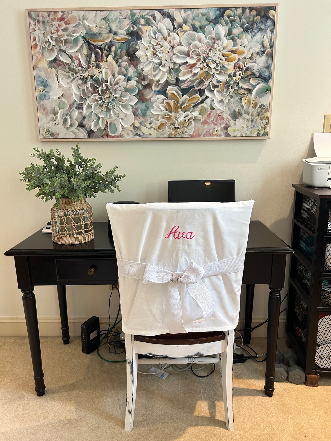 Desk Chair Covers/white Monogrammed Single Initial Chair Back Cover ...
