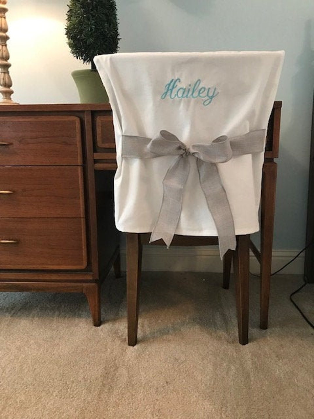 Desk Chair Covers/white Monogrammed Chair Back Cover / Personalized ...