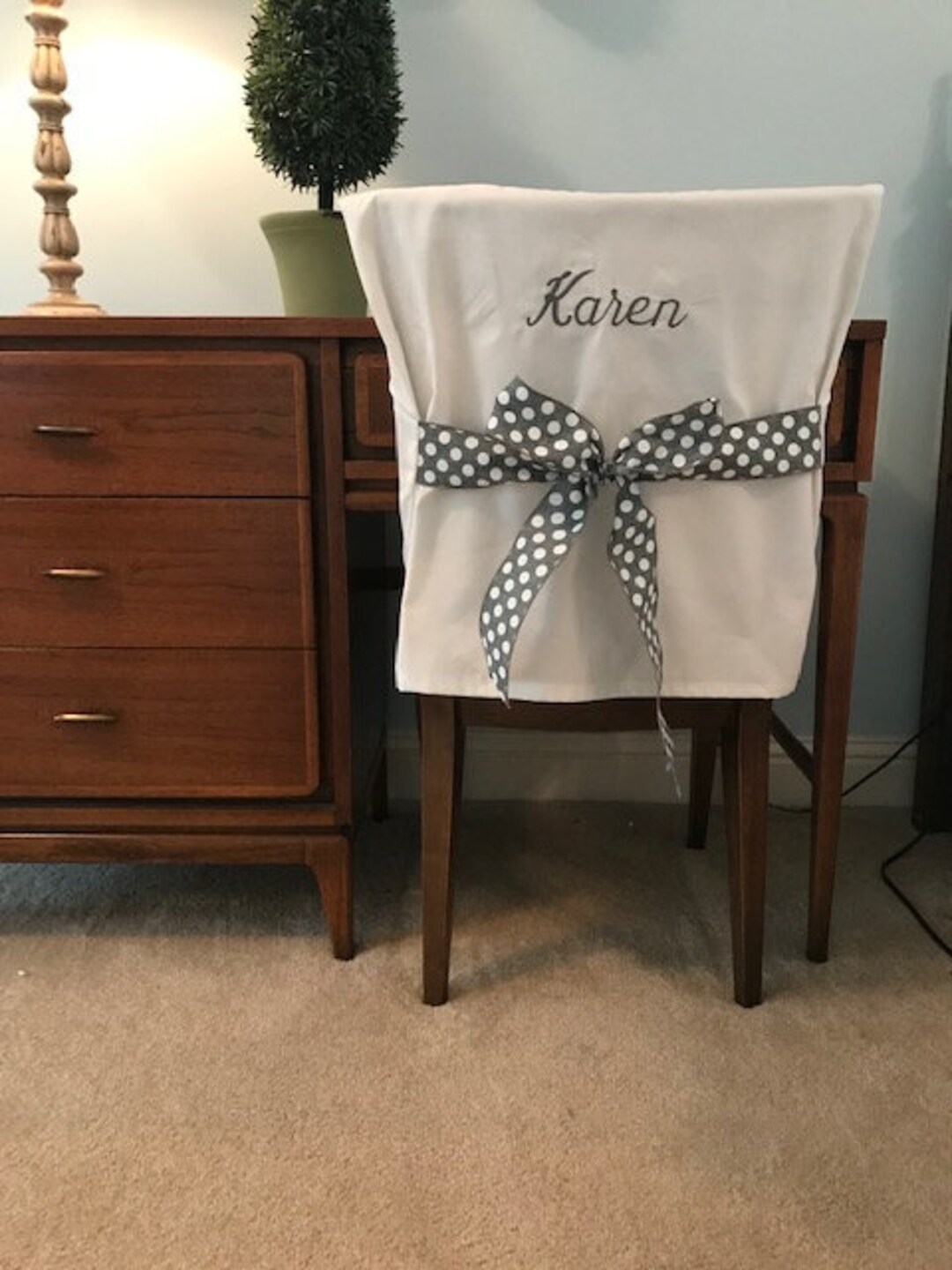 Desk Chair Covers/white Monogrammed Chair Back Cover / Personalized ...