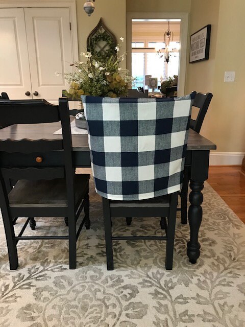 Navy and White Buffalo Check Chair Cover/monogram Check Chair - Etsy