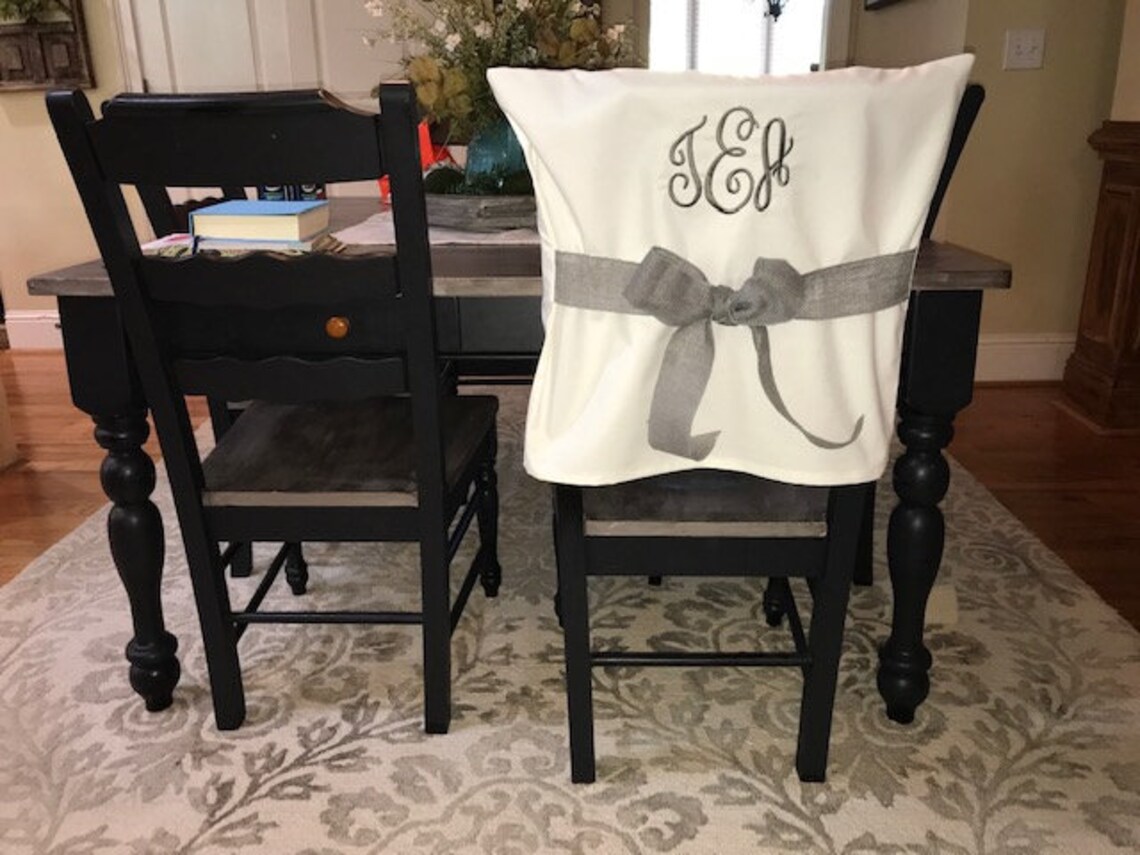 Monogrammed Dorm Chair Back Cover/ White Personalized Chair Cover ...