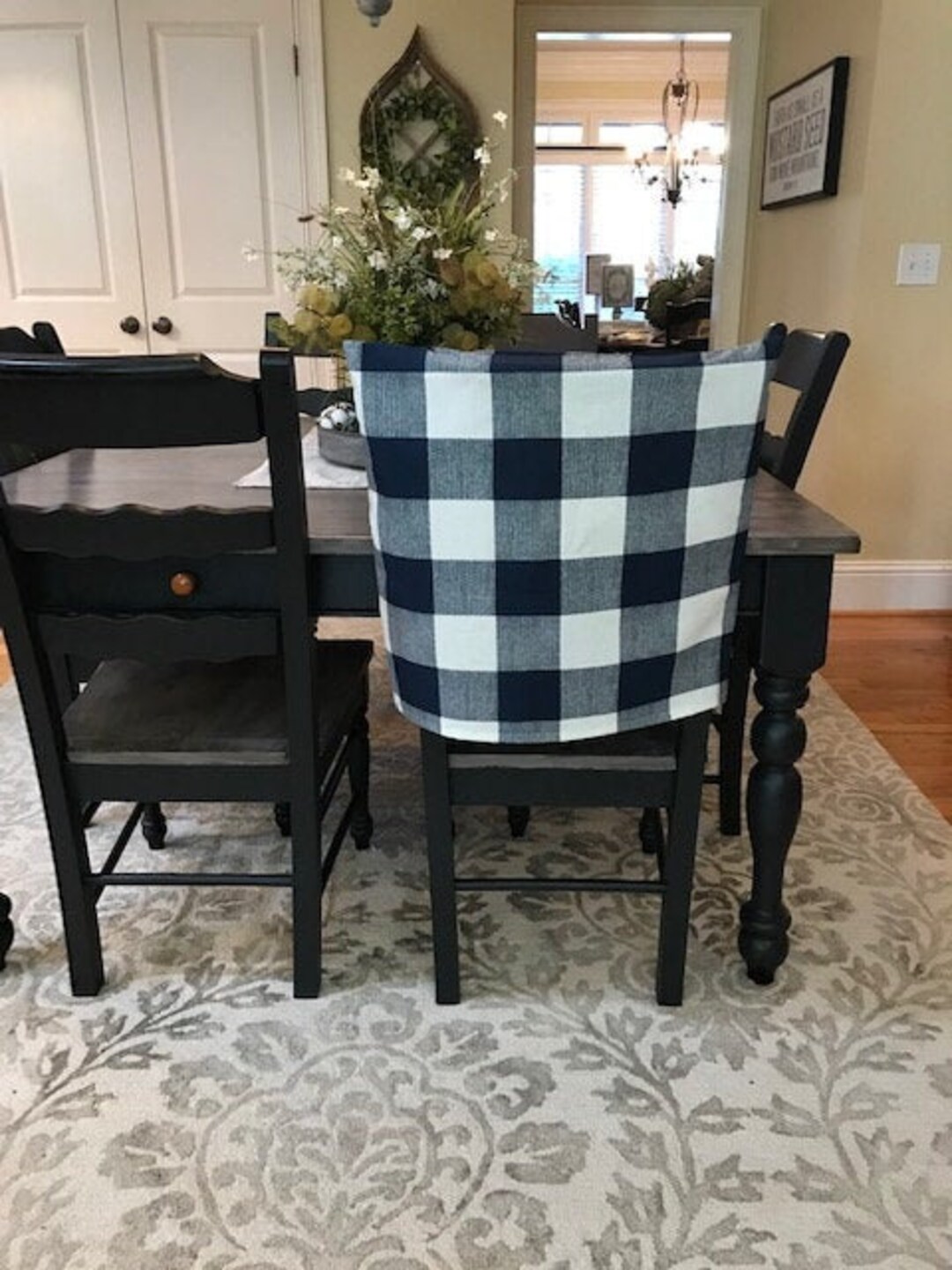 Navy and White Buffalo Check Chair Cover/monogram Check Chair Back ...