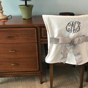 Monogrammed Dorm Chair Back Cover/ White Personalized Chair Cover ...