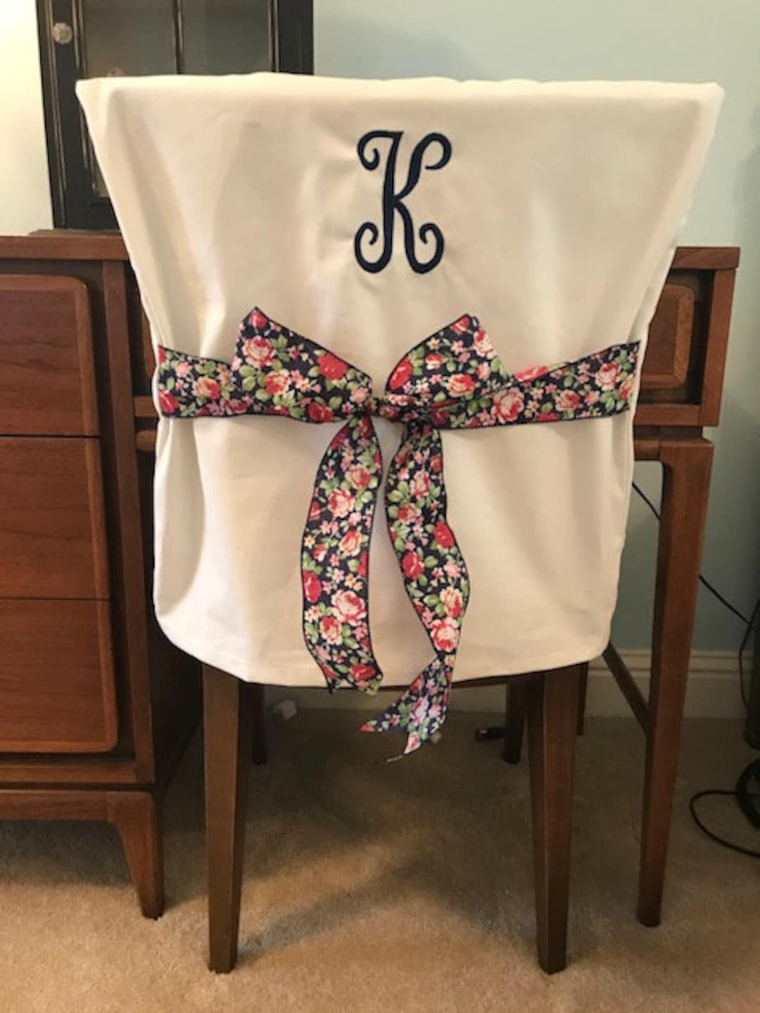 Monogrammed Single Initial Dorm Chair Back Cover / Dorm Desk Chair ...