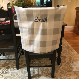 Gray and White Buffalo Check Chair Cover/monogram Check Chair Back ...