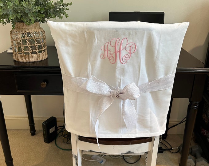 Desk Chair Covers/white Monogrammed Chair Back Cover / Personalized ...