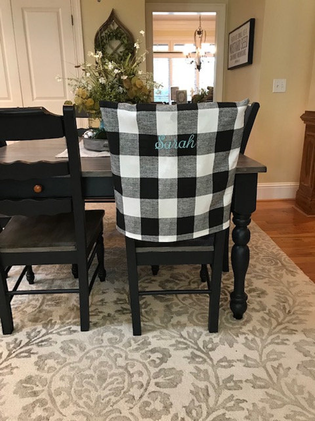 Black and White Buffalo Check Chair Cover/monogram Check Chair Back ...