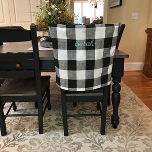 Black and White Buffalo Check Chair Cover/monogram Check Chair Back ...