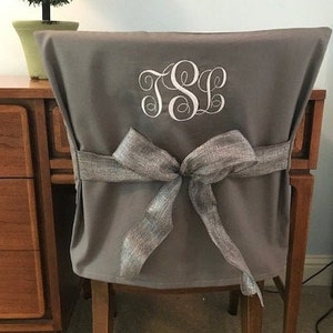 Gray Monogram Dorm Chair Back Cover / Personalized Chair Cover / Office ...