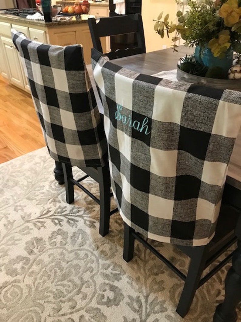 Set of 2 Black and White Buffalo Check Chair Covers/monogram Check ...