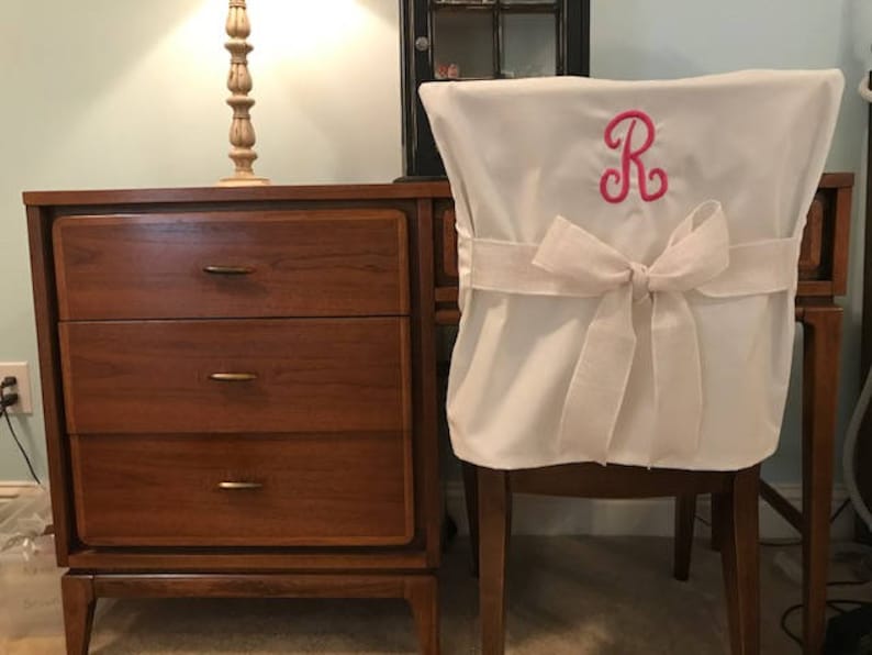 Desk Chair Covers/white Monogrammed Single Initial Chair Back Cover ...