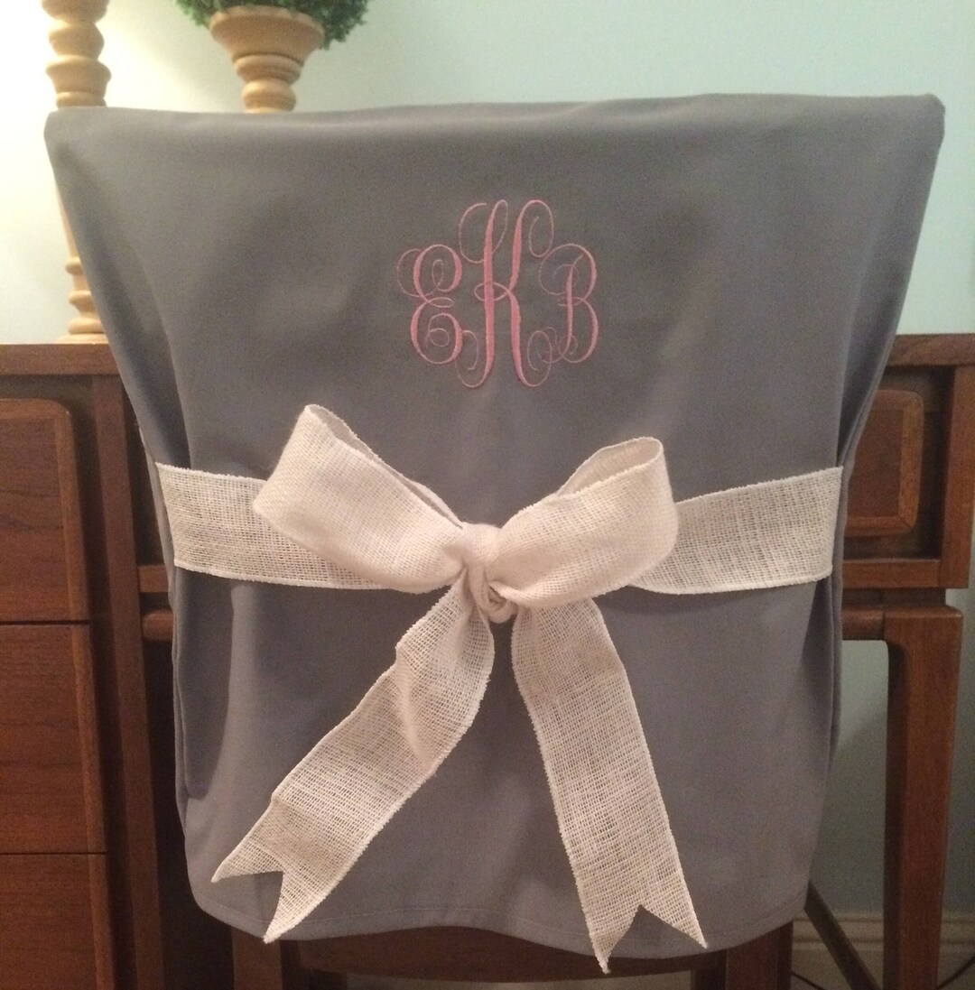 Gray Monogram Dorm Chair Back Cover / Personalized Chair Cover / Office ...