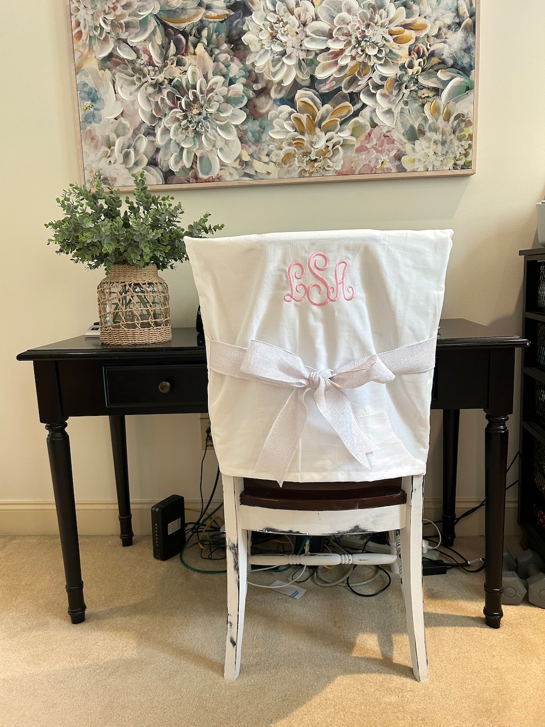 Desk Chair Covers/white Monogrammed Chair Back Cover / Personalized ...