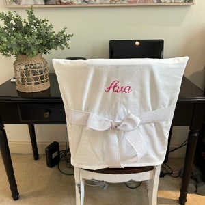 Desk Chair Covers/white Monogrammed Single Initial Chair Back Cover ...