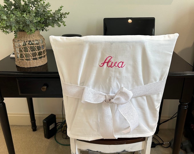 Desk Chair Covers/white Monogrammed Single Initial Chair Back Cover ...