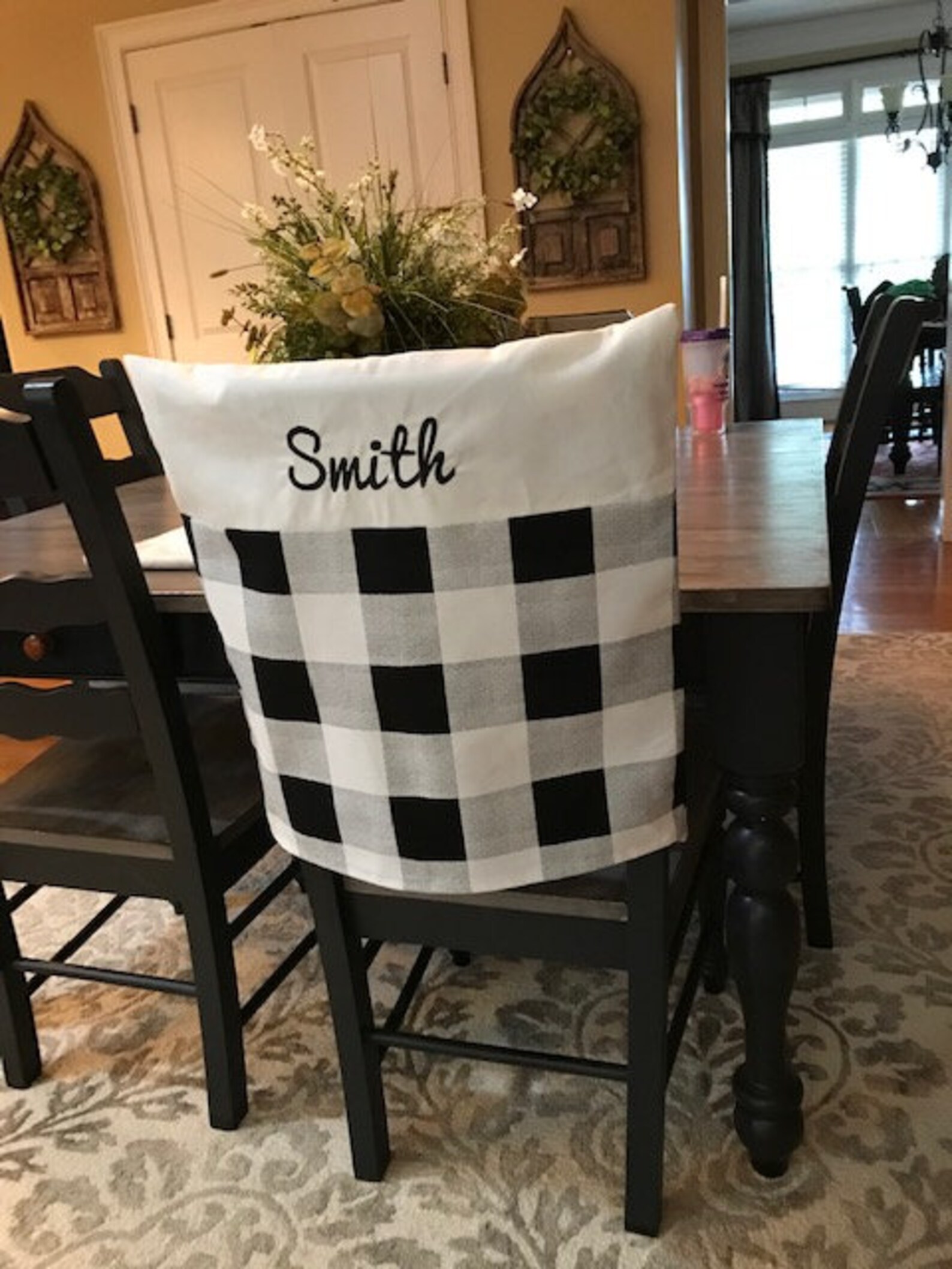 Monogrammed Buffalo Check Chair Slipcover, Kitchen & Dining Decor - Etsy