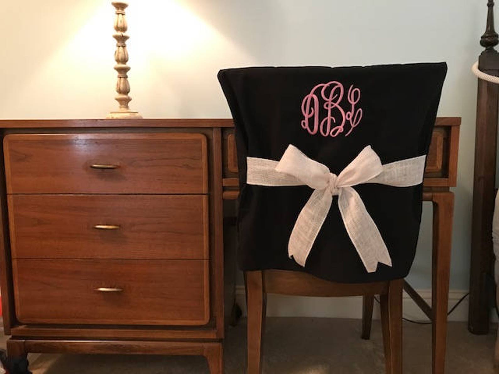 Desk Chair Covers/black Monogrammed Dorm Chair Back Cover ...