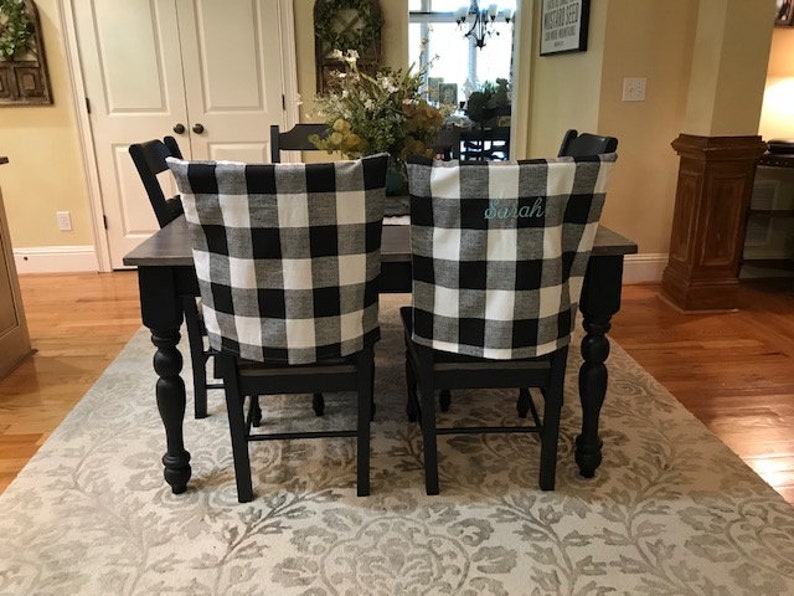 Set of 2 Black and White Buffalo Check Chair Covers/monogram Check ...