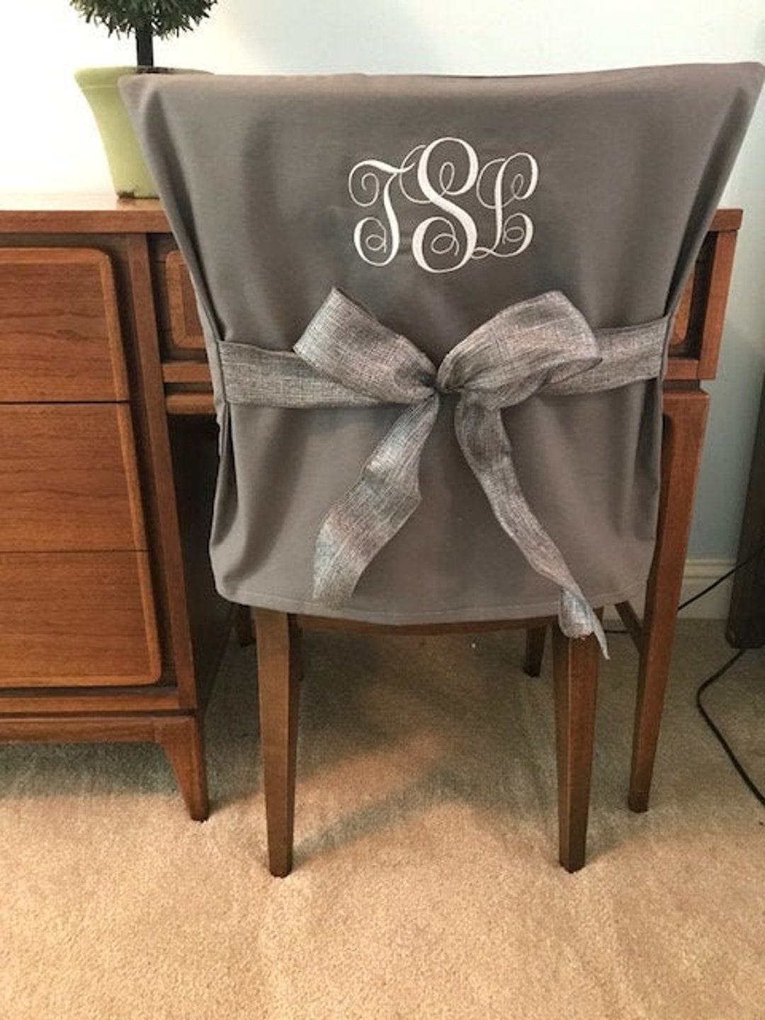 Gray Monogram Dorm Chair Back Cover / Personalized Chair Cover / Office ...