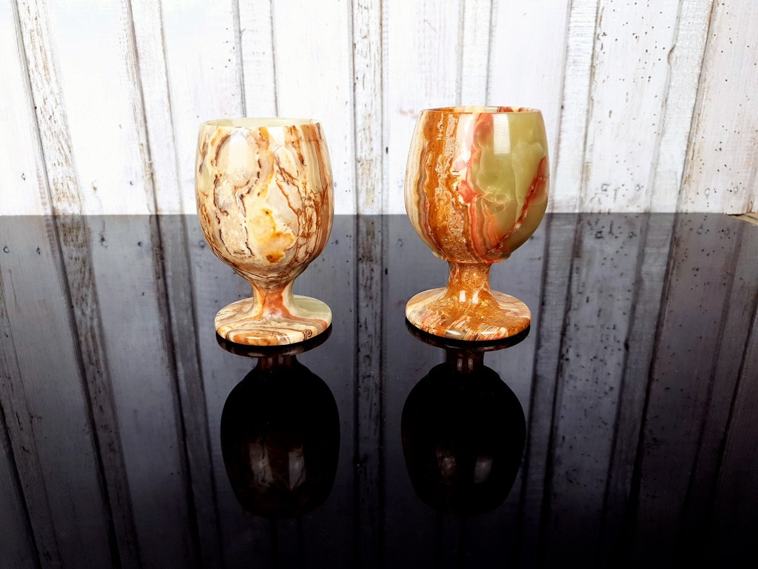 Set of Two Onyx Marble Drinking Goblets, Wine Cups, Onyx Goblet Cups ...