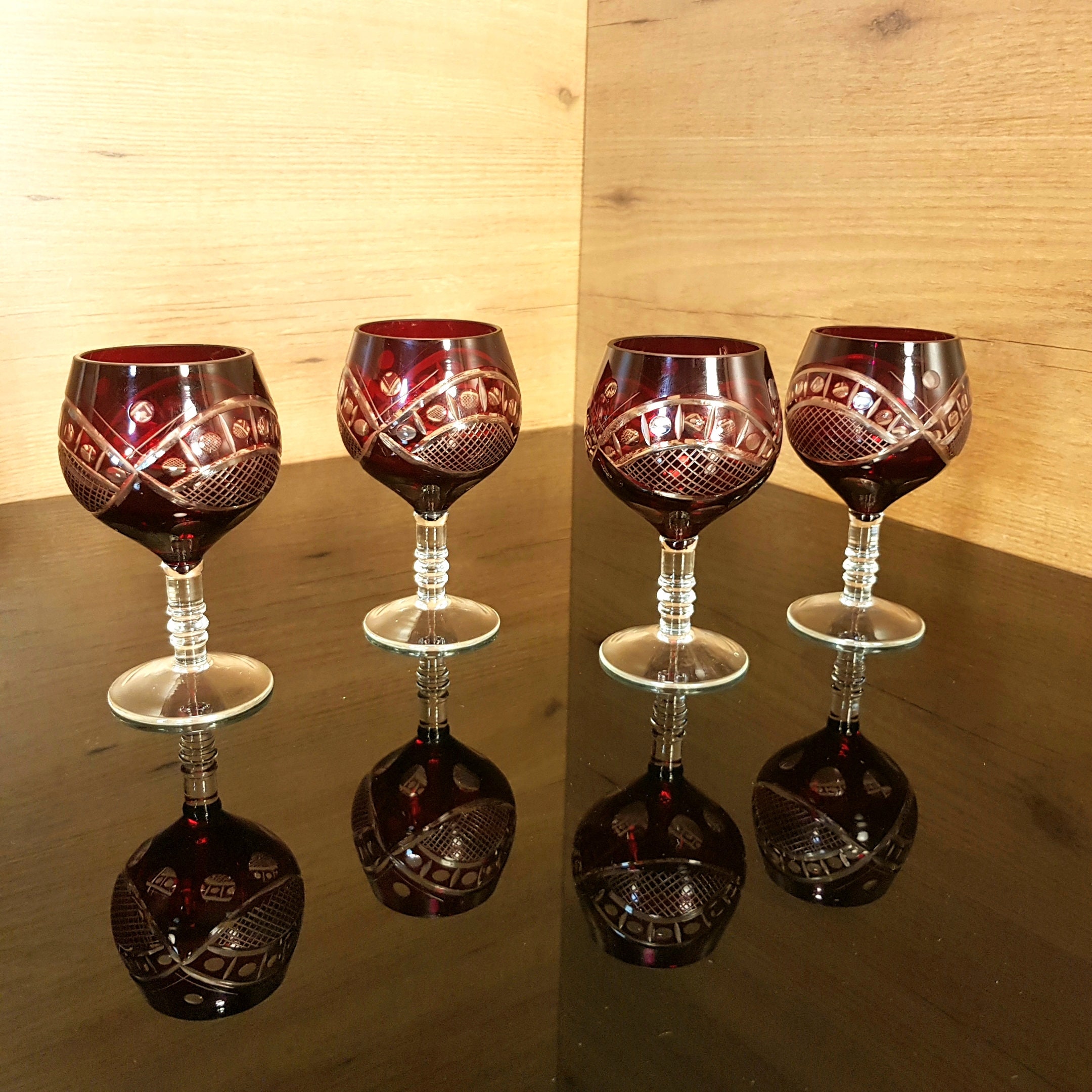 Four Crystal Glasses Vintage Bohemian Crystal Old Crystal | Etsy