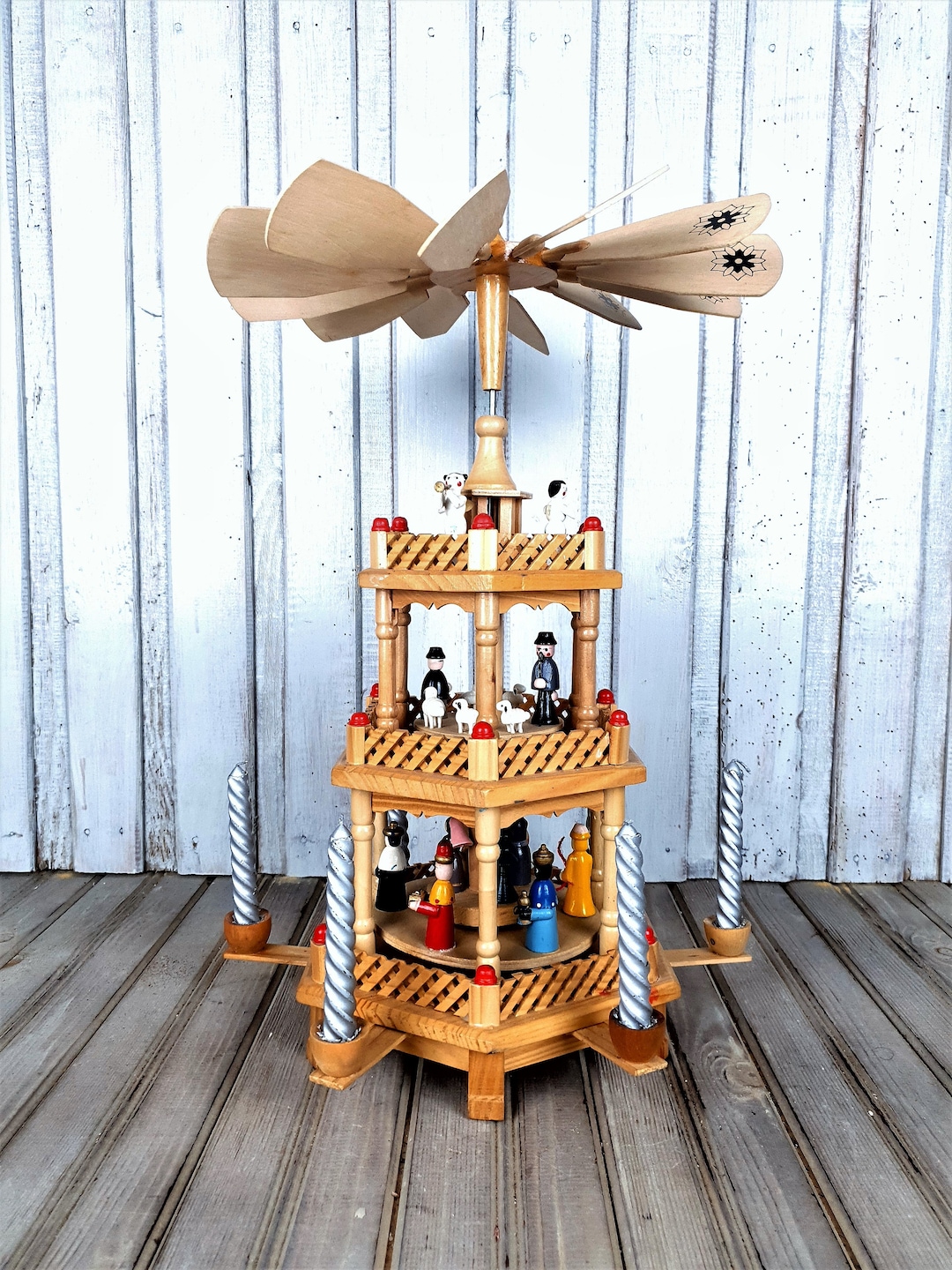 Vintage Wooden Carousel: Christmas Nativity Decor, Collectible Souvenir ...