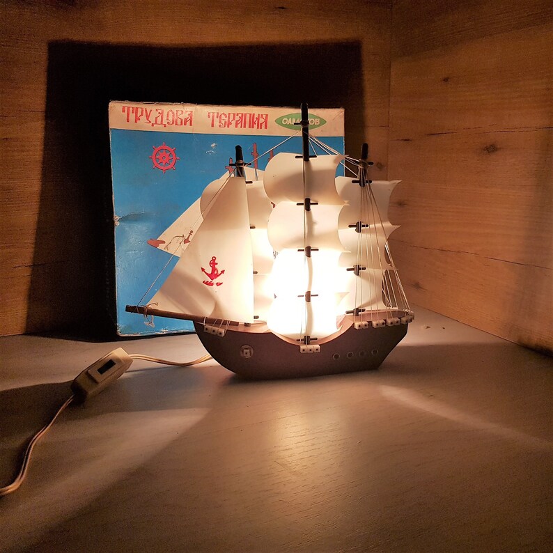 Vintage night light Wooden ship model lamp Desk night lamp | Etsy