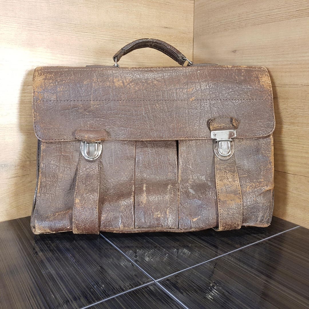 Vintage Brown Bag, Officer Briefcase, 1930s Leather Briefcase, Genuine ...