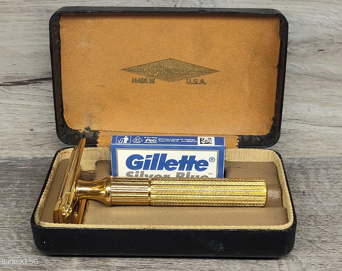 Gillette Post War Fat Handle Tech Vintage Safety Razor - Replated 24K ...