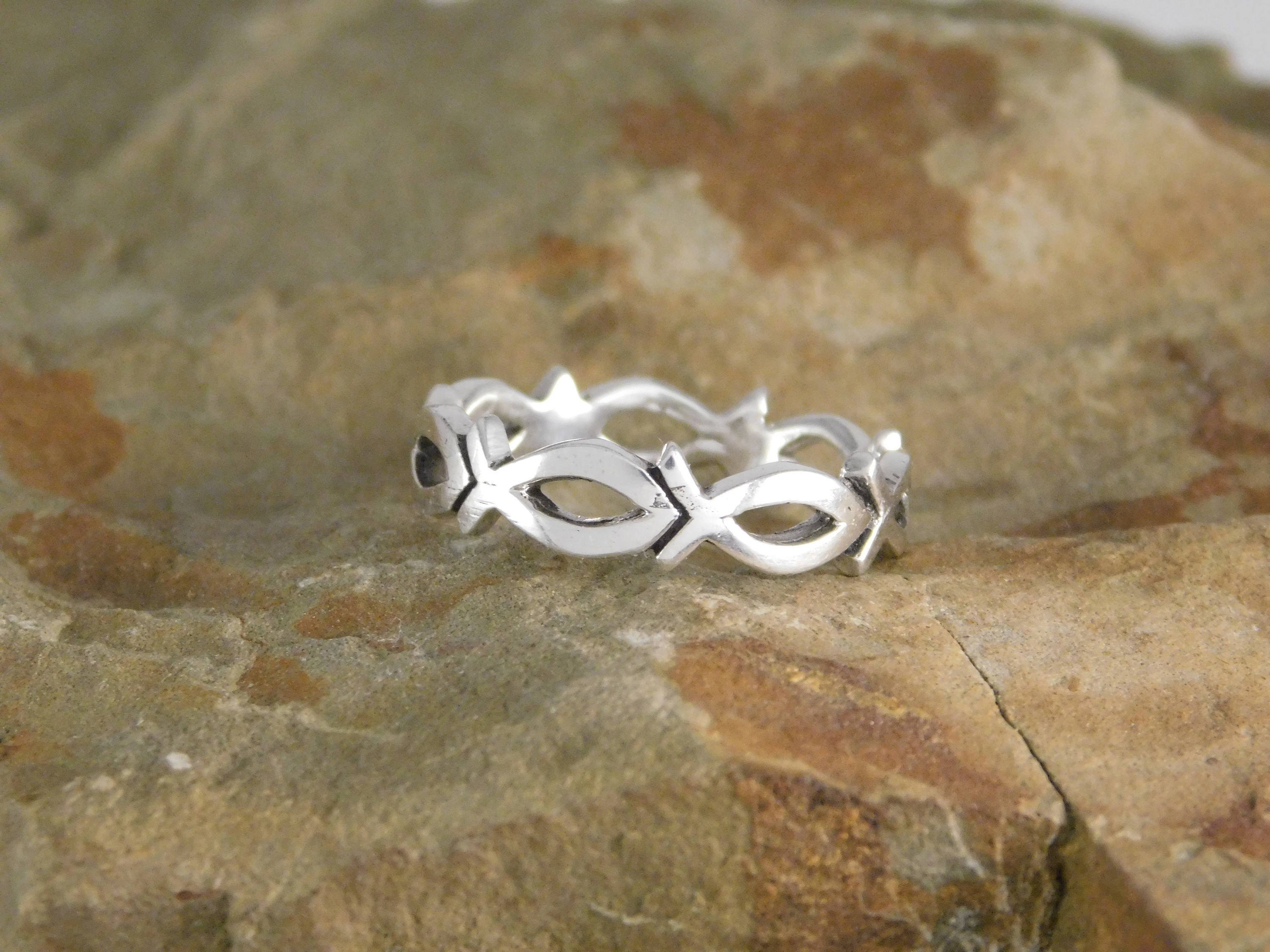 Sterling Silver Ichthus Ring Christian Fish Ring Jesus Fish - Etsy