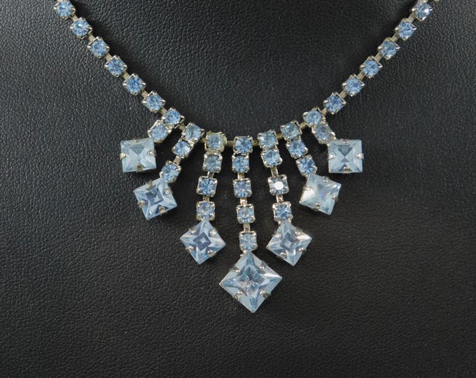 Vintage Art Deco Festoon Drop Necklace With Light Blue Rhinestones - Etsy