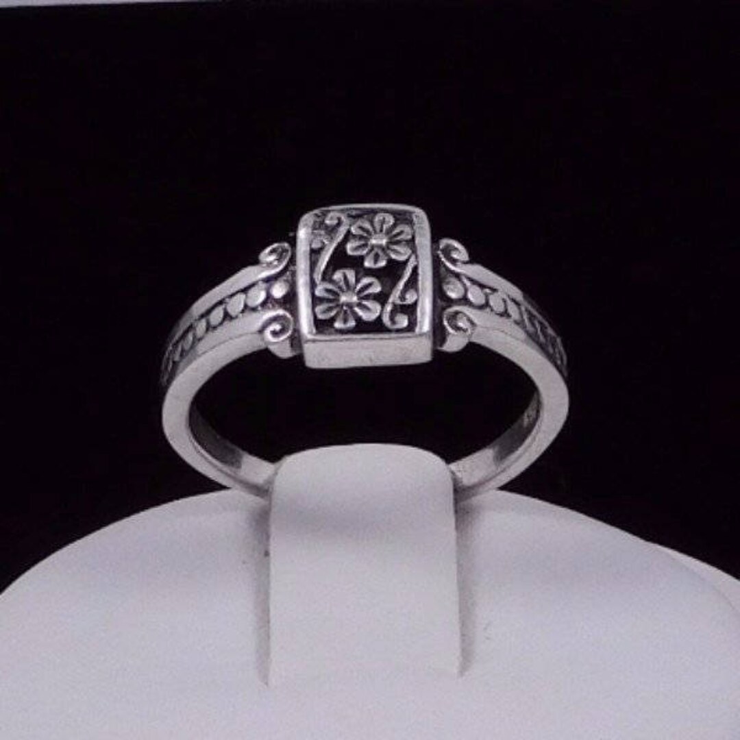 Victorian-style Flower & Vine Signet Ring Sterling Silver Ring - Etsy