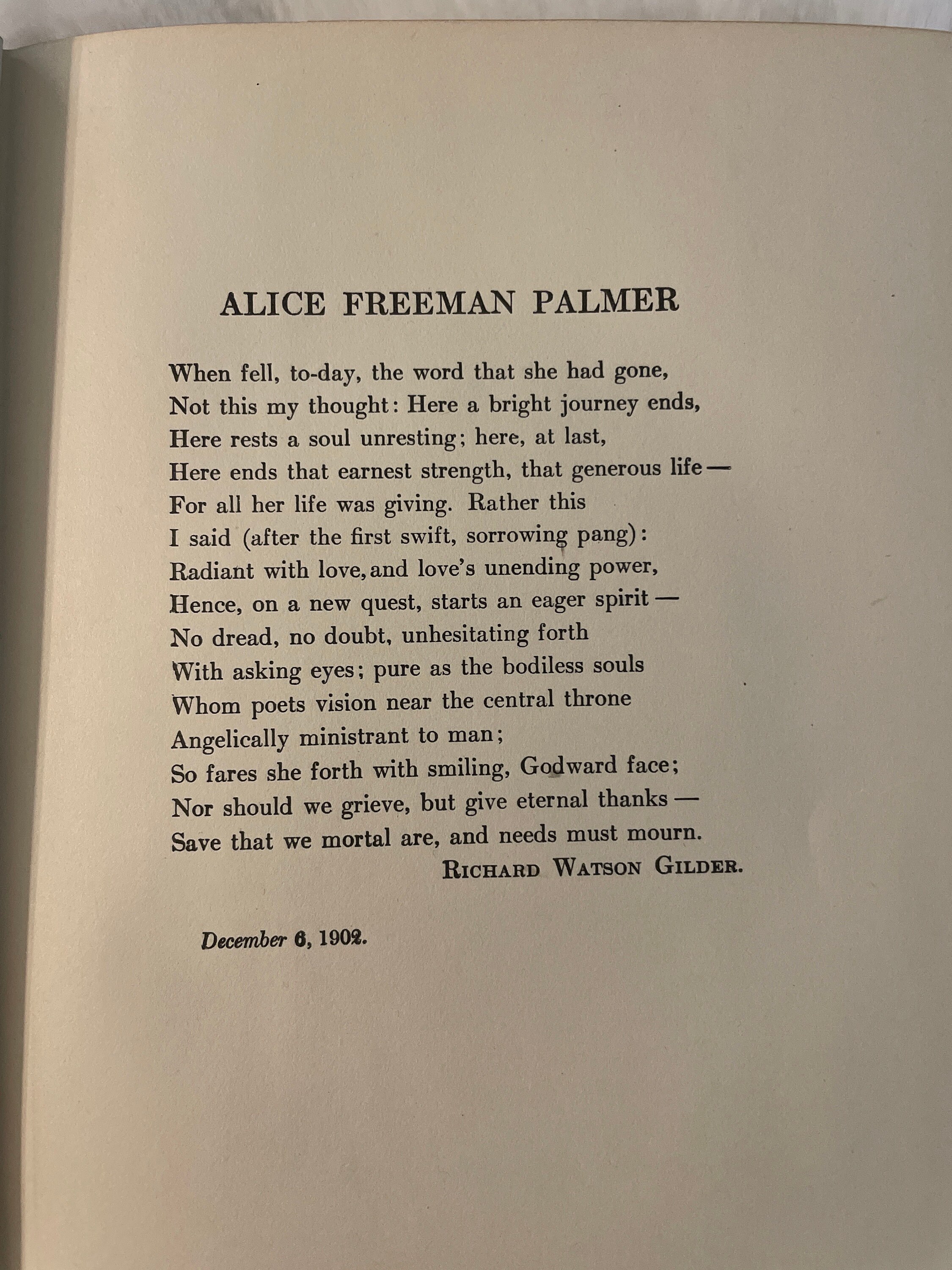 The Life of Alice Freeman Palmer by George Herbert Palmer 1908 SIGNED ...