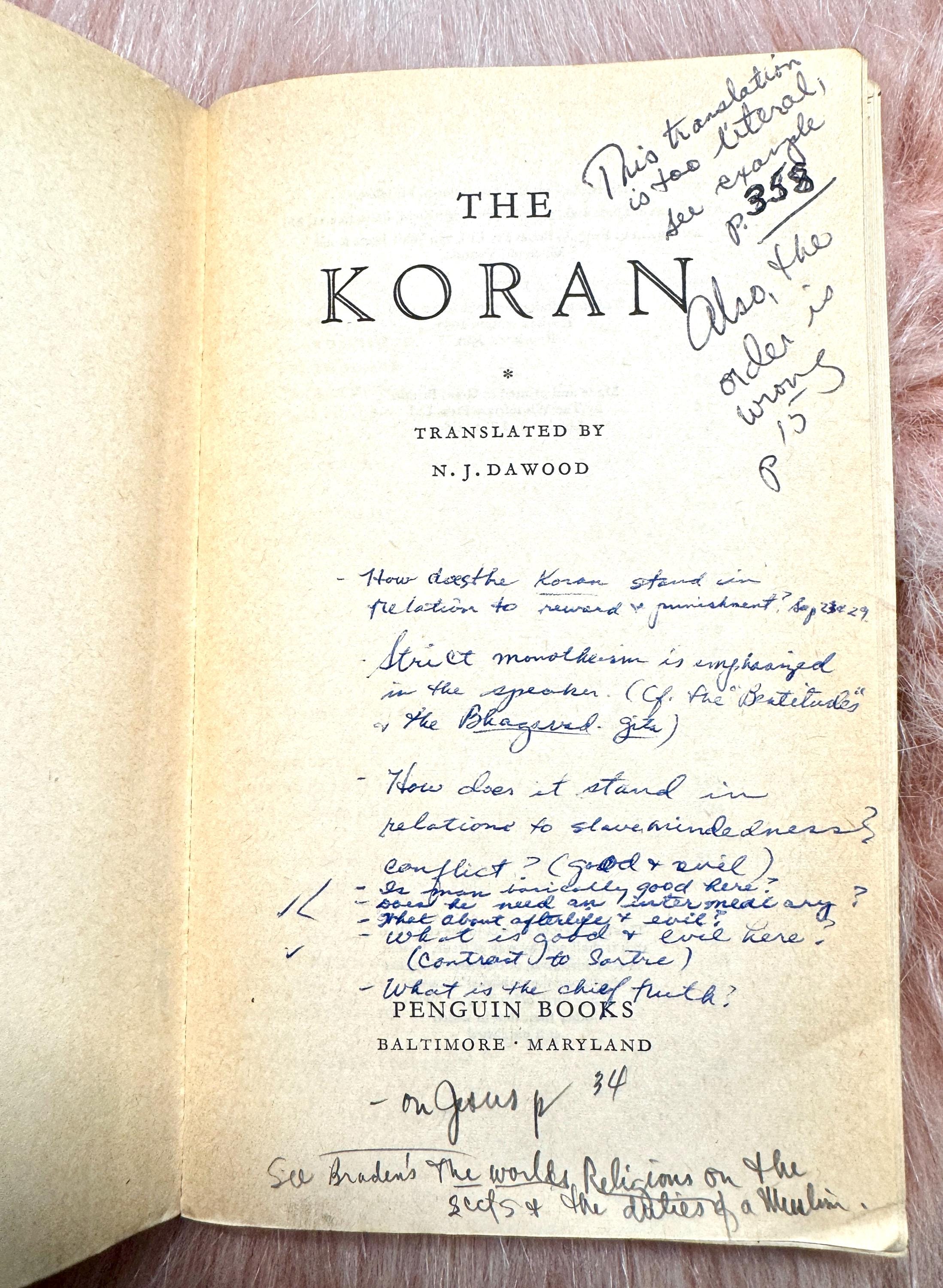 The KORAN; the Penguin Classics 1961 Translated by NJ Dawood; Vintage ...