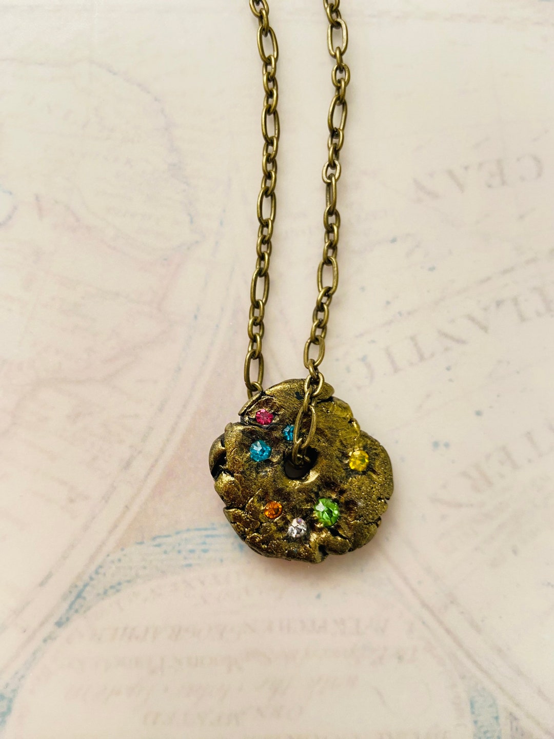 Gold Tone Polymer Clay Encrusted Swarovski Crystal Raw Brutalist ...