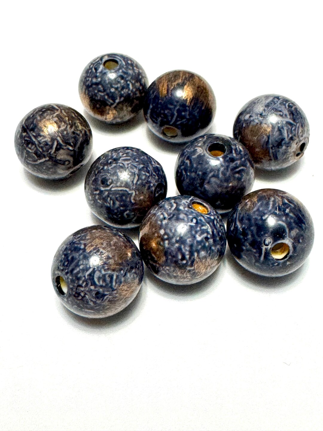 Vintage Round Lucite Blue and Gold Beads From Hong Kong, Round Resin ...