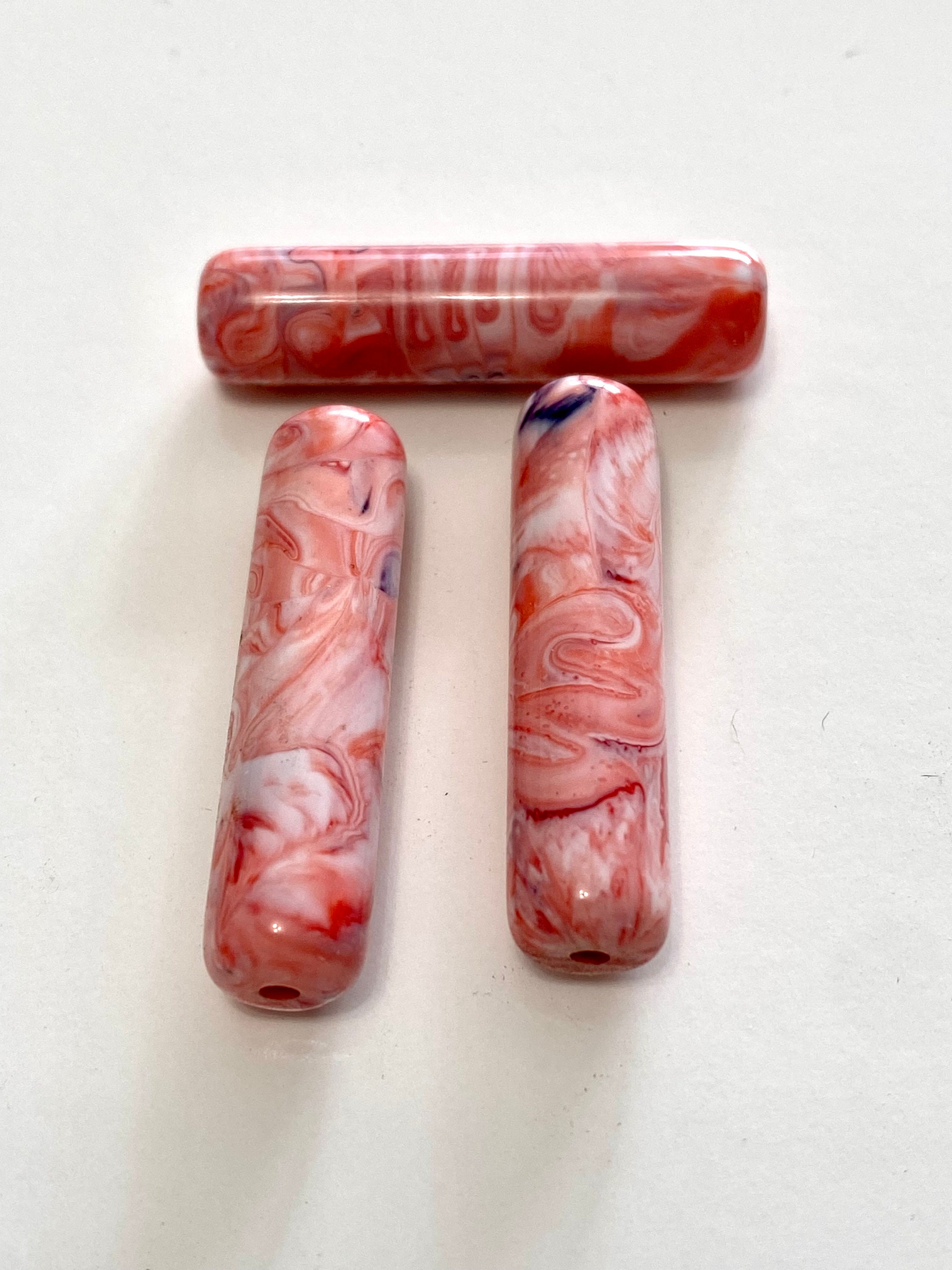 Vintage Italian Lucite Cylinder Salmon Bead, Coral Lucite Cylinder Bead ...