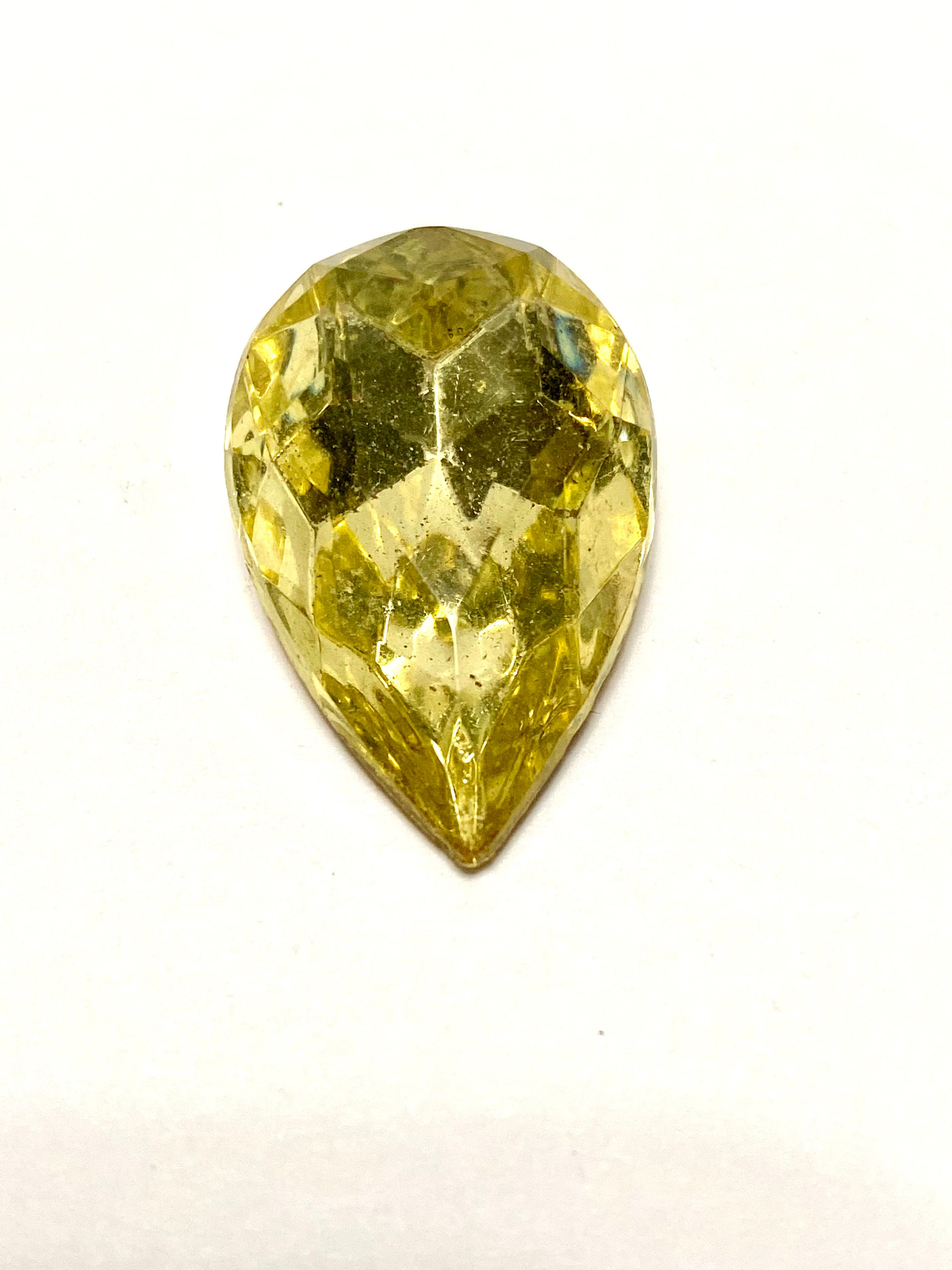 Vintage Yellow Faceted Cut Glass Teardrop Cabochon With Copper Foil ...