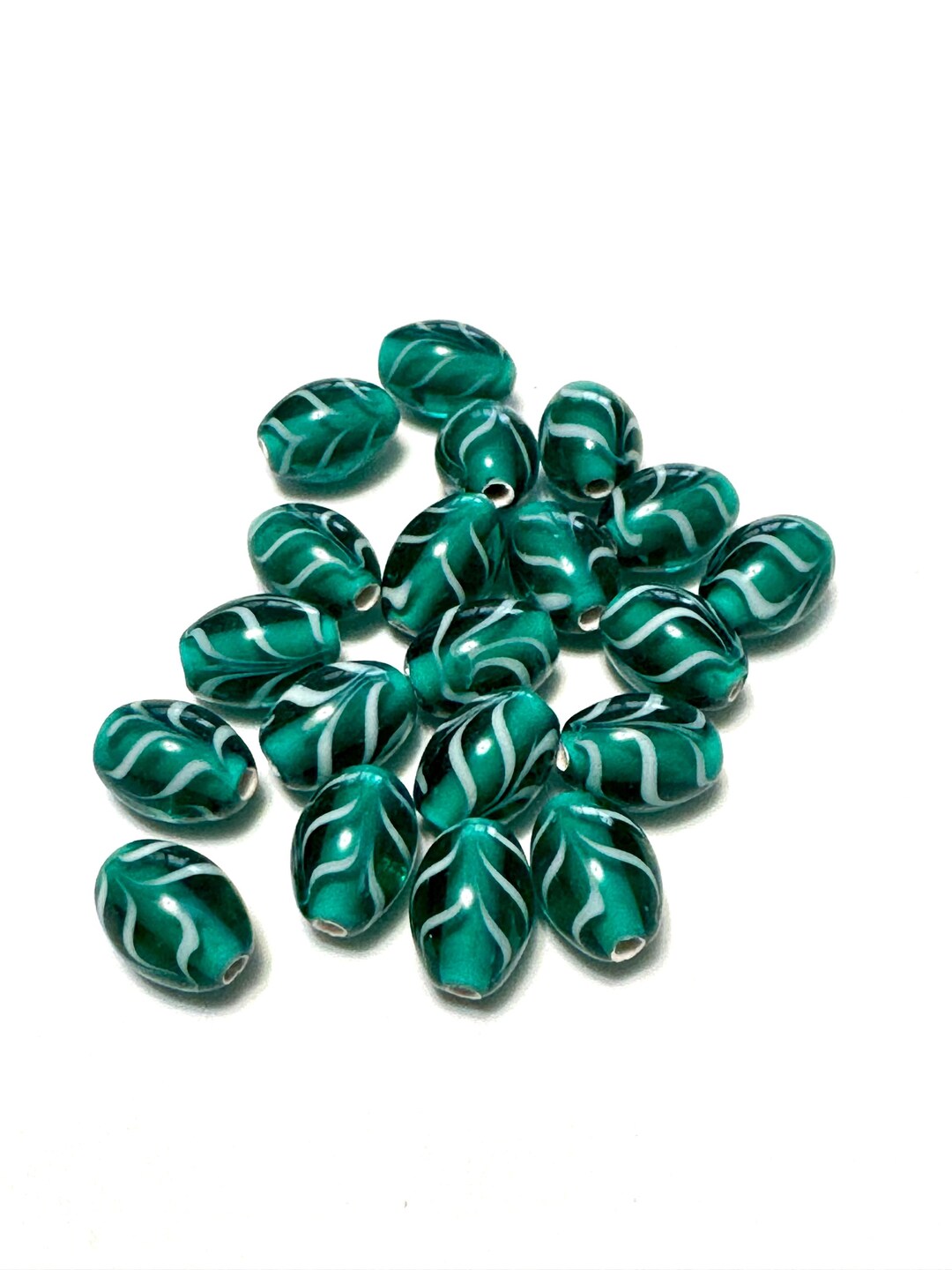 Vintage Green Football Shape Glass Bead, Teal Green Glass Bead, Green ...
