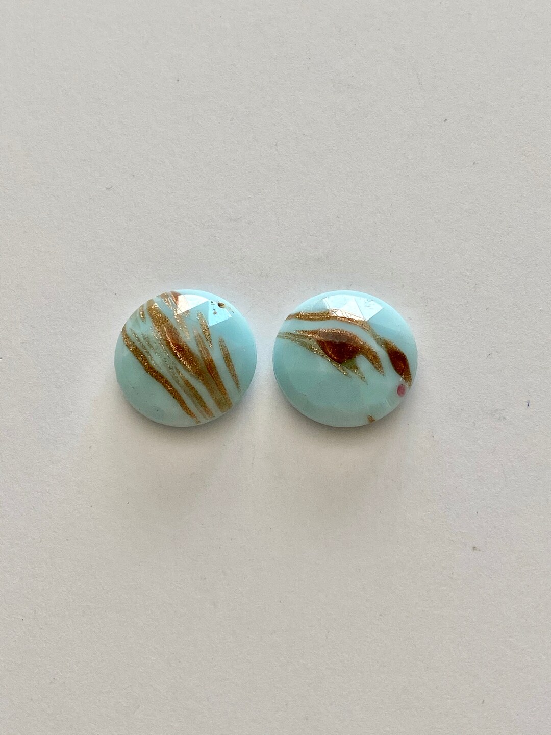 Vintage Round Blue Glass Half Drilled Cabochons W/gold Streaks, Blue ...