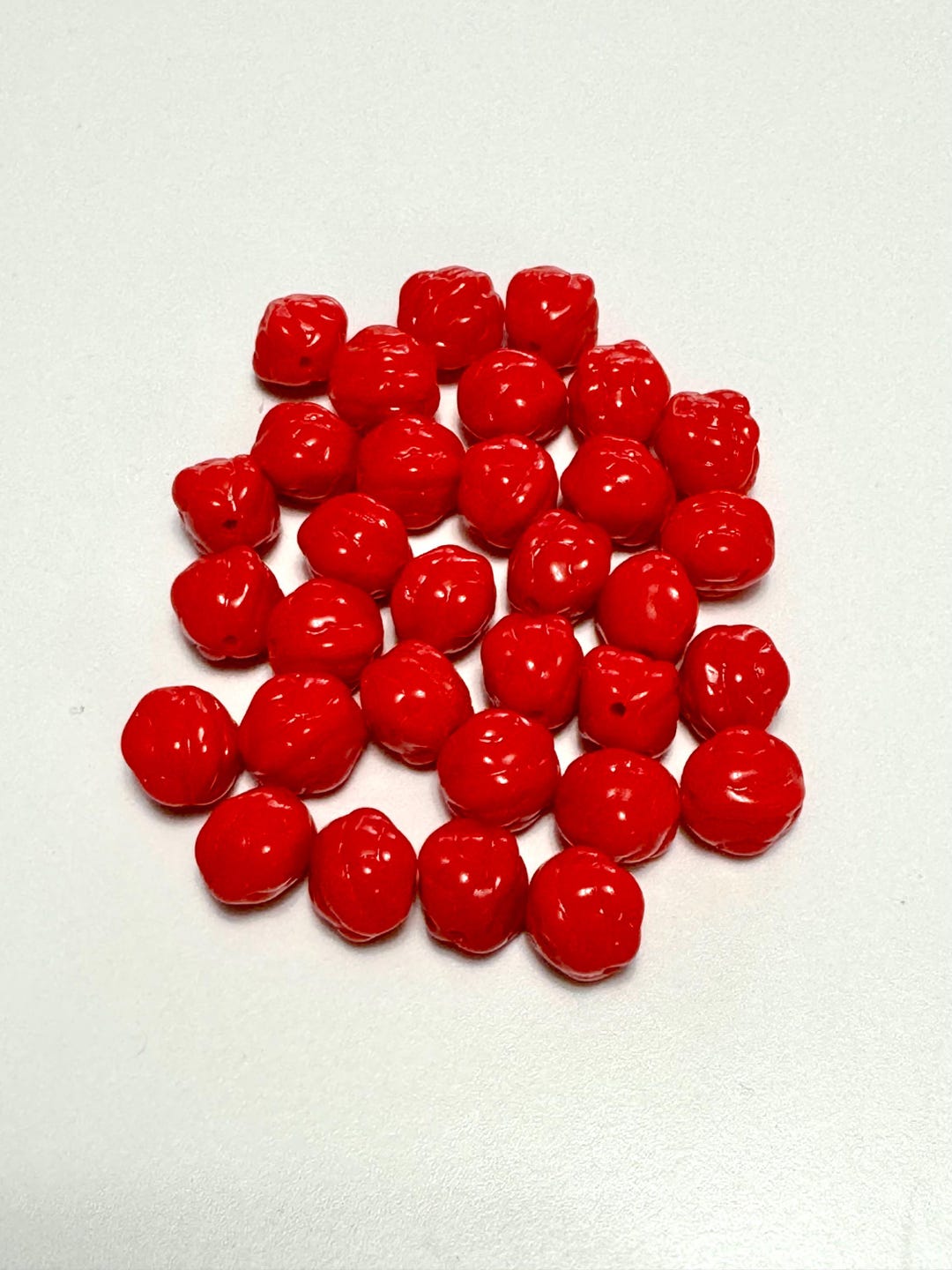 Vintage Red Glass Beads With Texture, Round Red Glass Beads, Red Glass ...