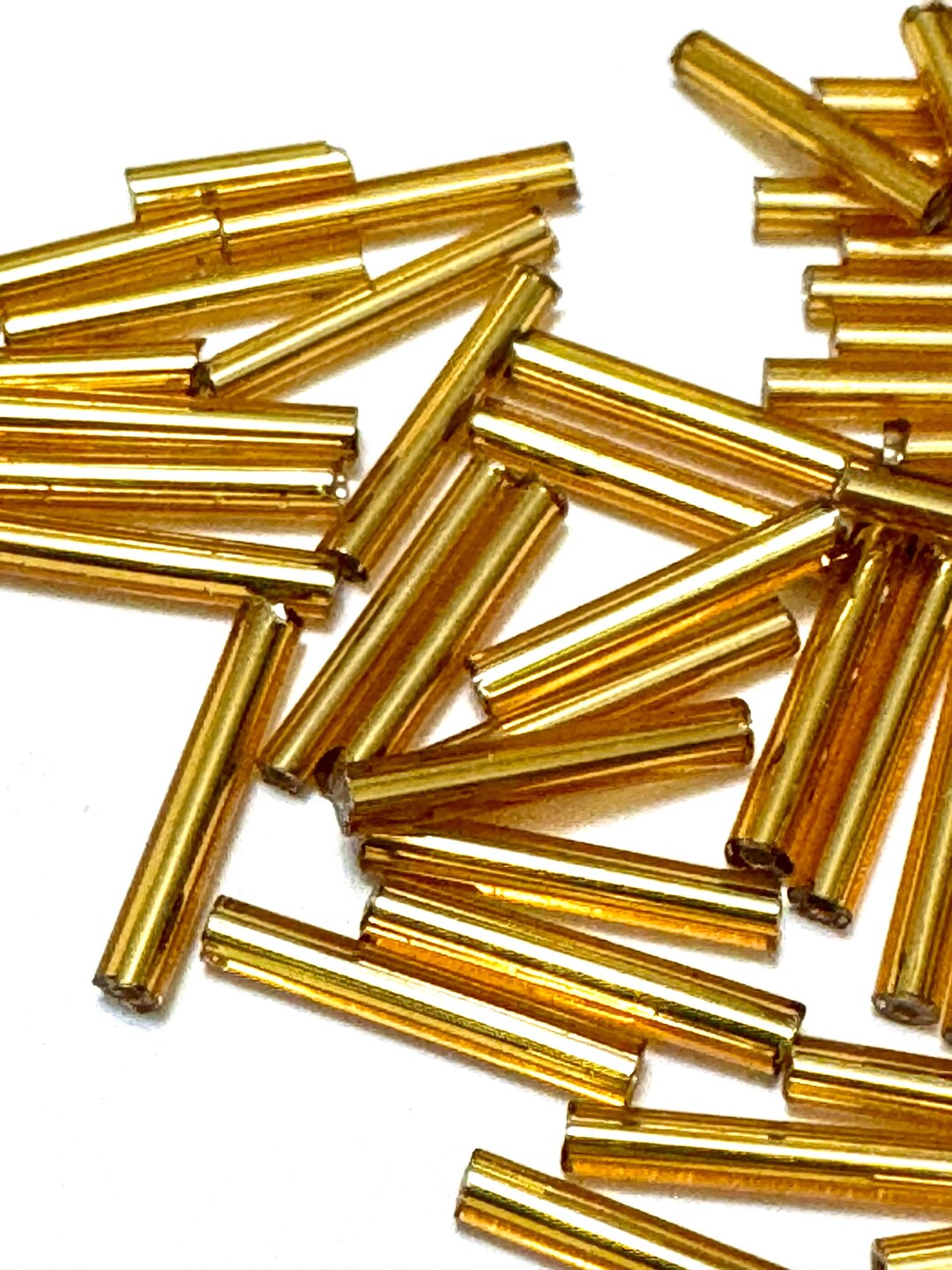 Vintage Gold Glass Tube Bead, Gold Tube Bead, Gold Bead, Cylinder Bead ...