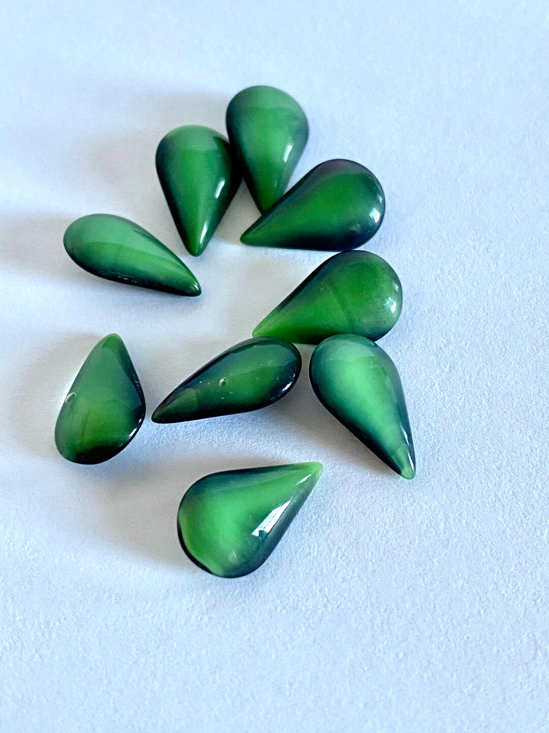 Vintage Green Glass Teardrop Cabochons, Green Teardrop CAB, Green ...