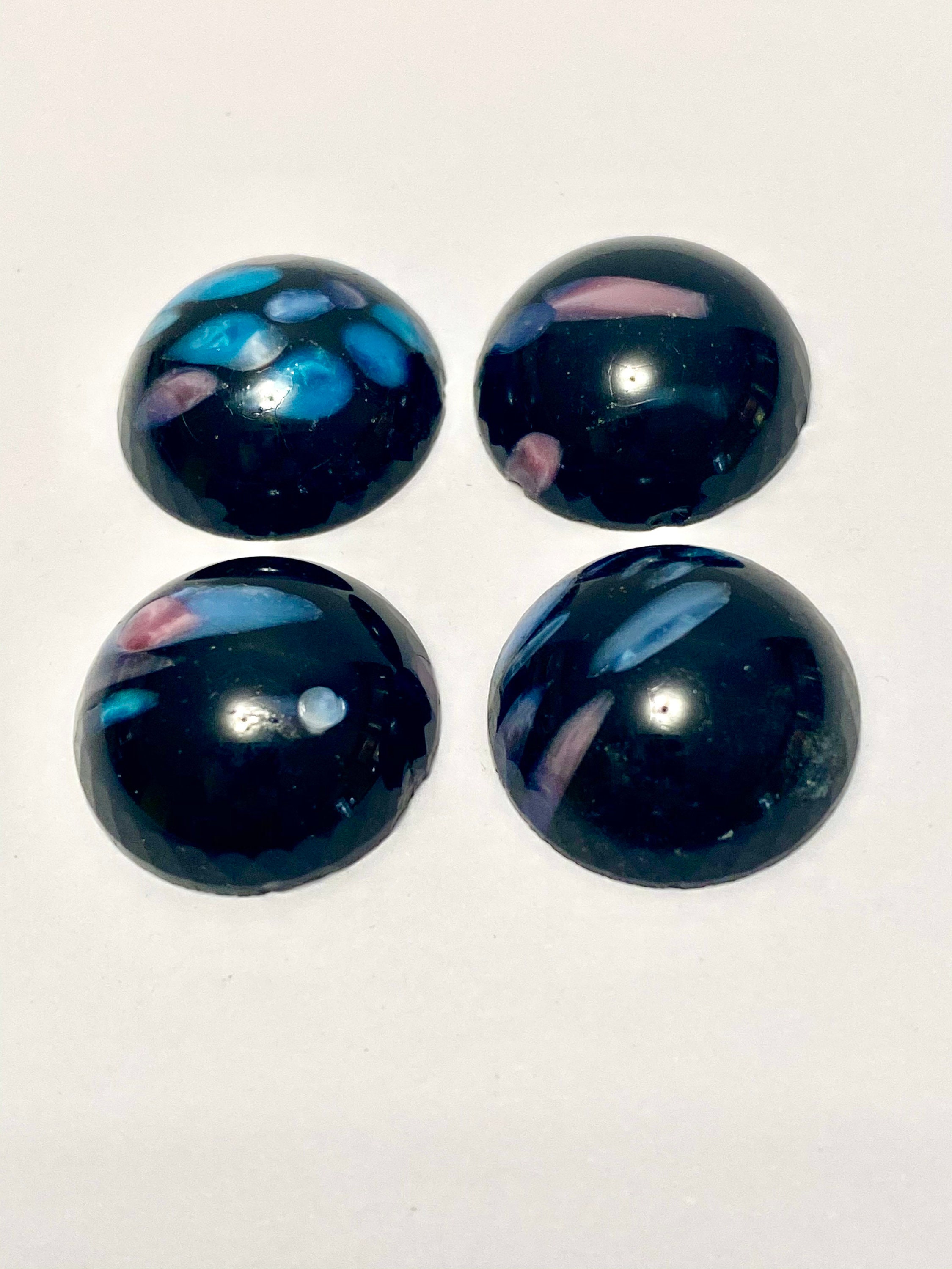 Vintage Round Glass Black Cabochon With Pink & Blue Spots, Multi ...