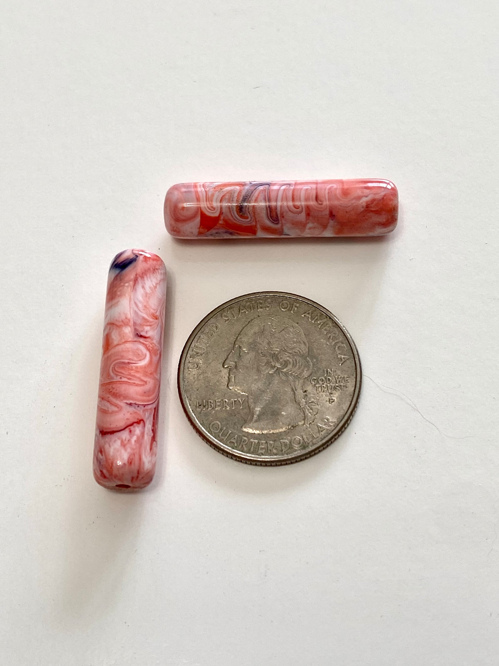 Vintage Italian Lucite Cylinder Salmon Bead, Coral Lucite Cylinder Bead ...