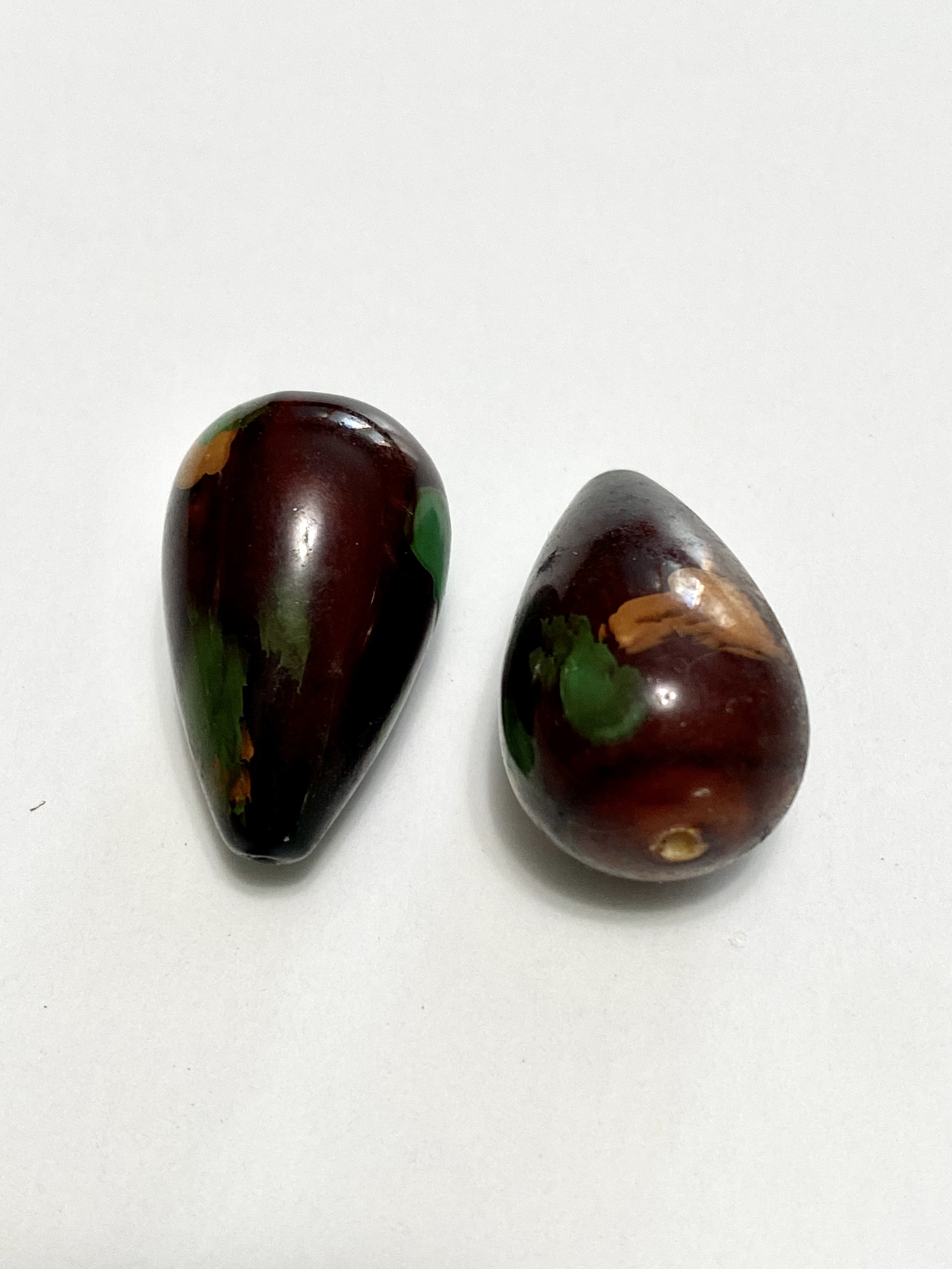 Vintage Lucite Brown Green and Gold Teardrop Beads, Teardrop Beads ...