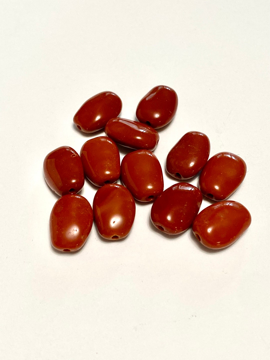 Vintage Glass Oval Rust Colored Beads, Rust Glass Beads, Brown Glass ...