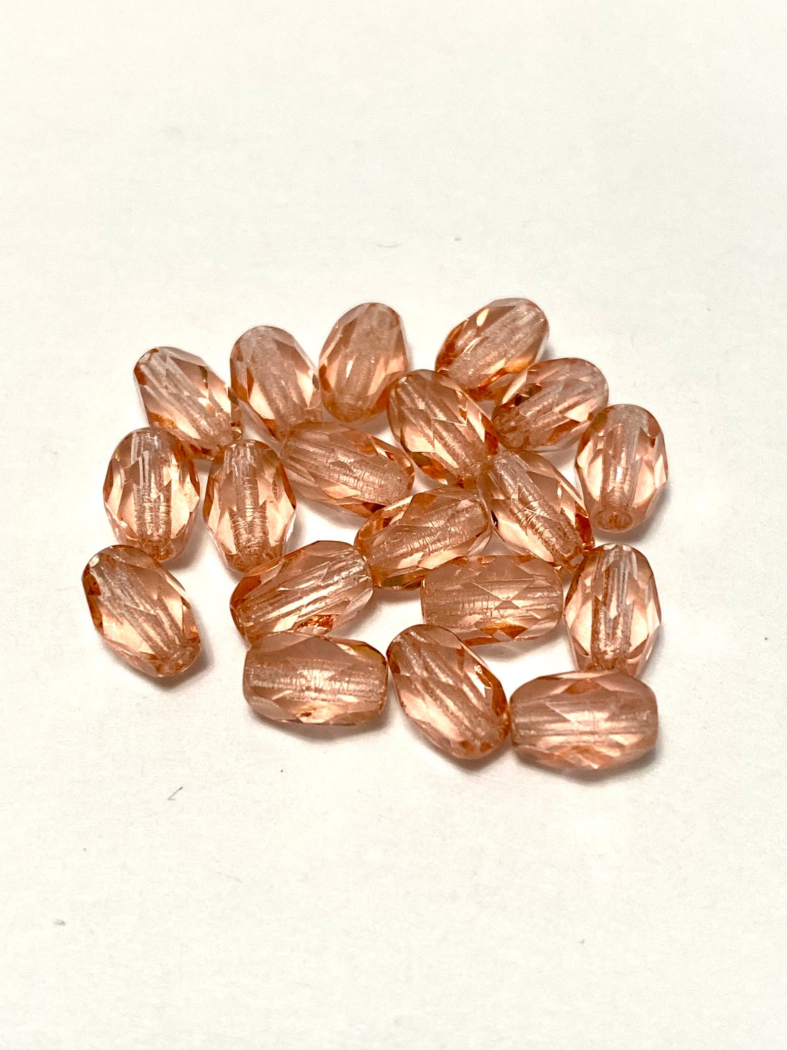 Vintage Pink Faceted Oval Glass Bead, Pink Glass Bead, Oval Glass Bead ...
