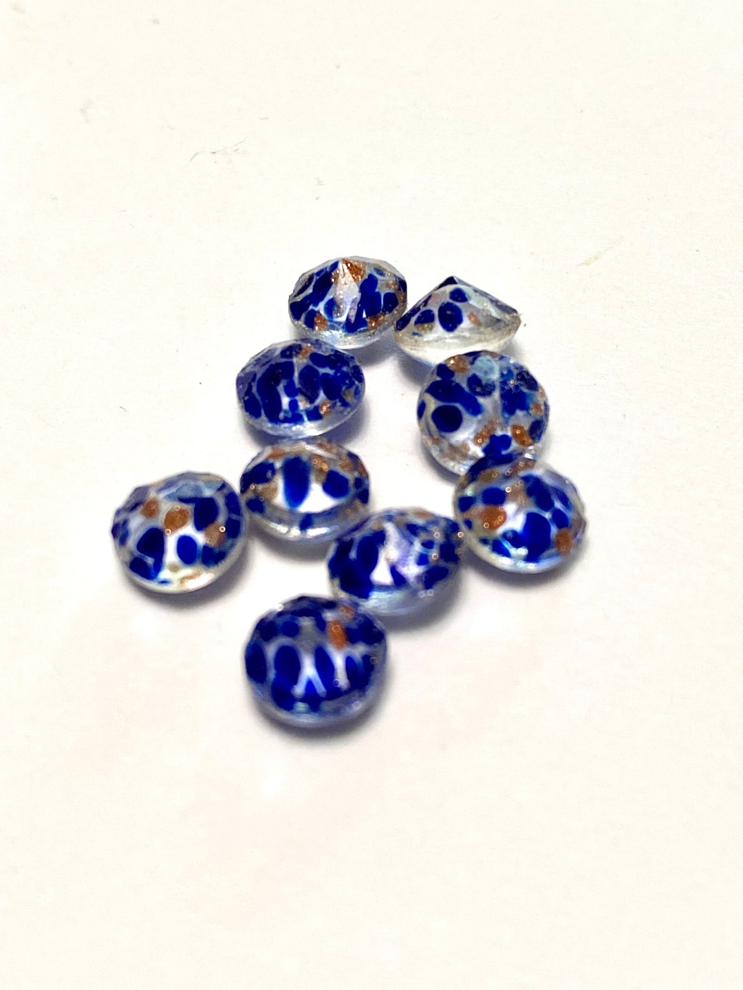 Vintage West German Blue, Gold and Clear Round Carbuncles Cabochons ...