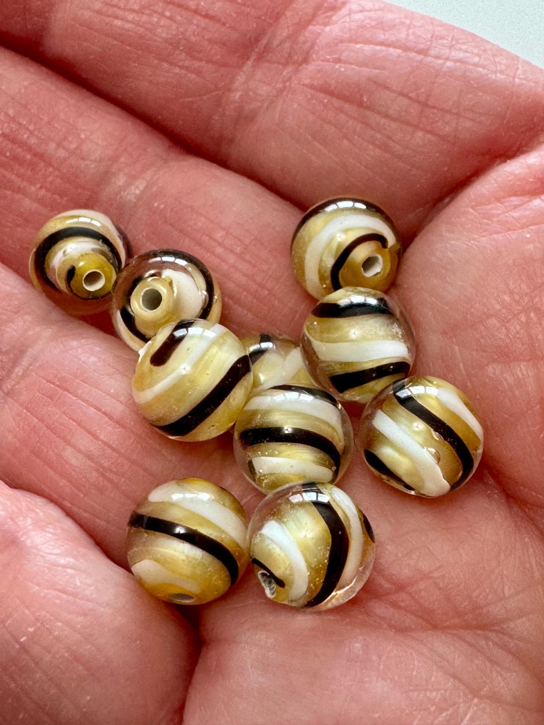 Vintage Striped Yellow and Black 8mm Glass Beads, Bumble Bee Colors ...